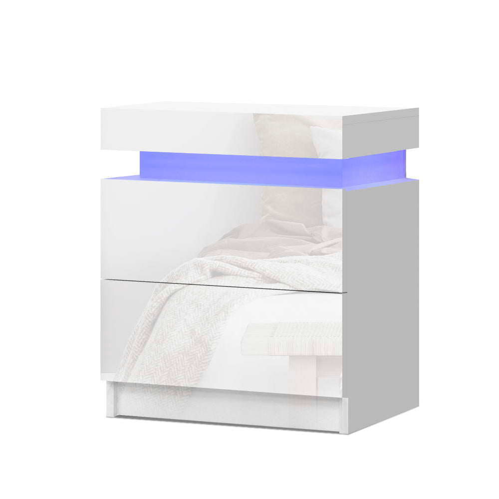 Artiss RGB LED Bedside Table Gloss White